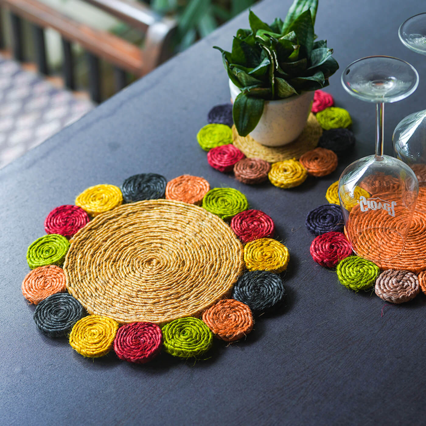 Buy Handwoven Naturally Dyed Multicolor Placemat Online On Zwende