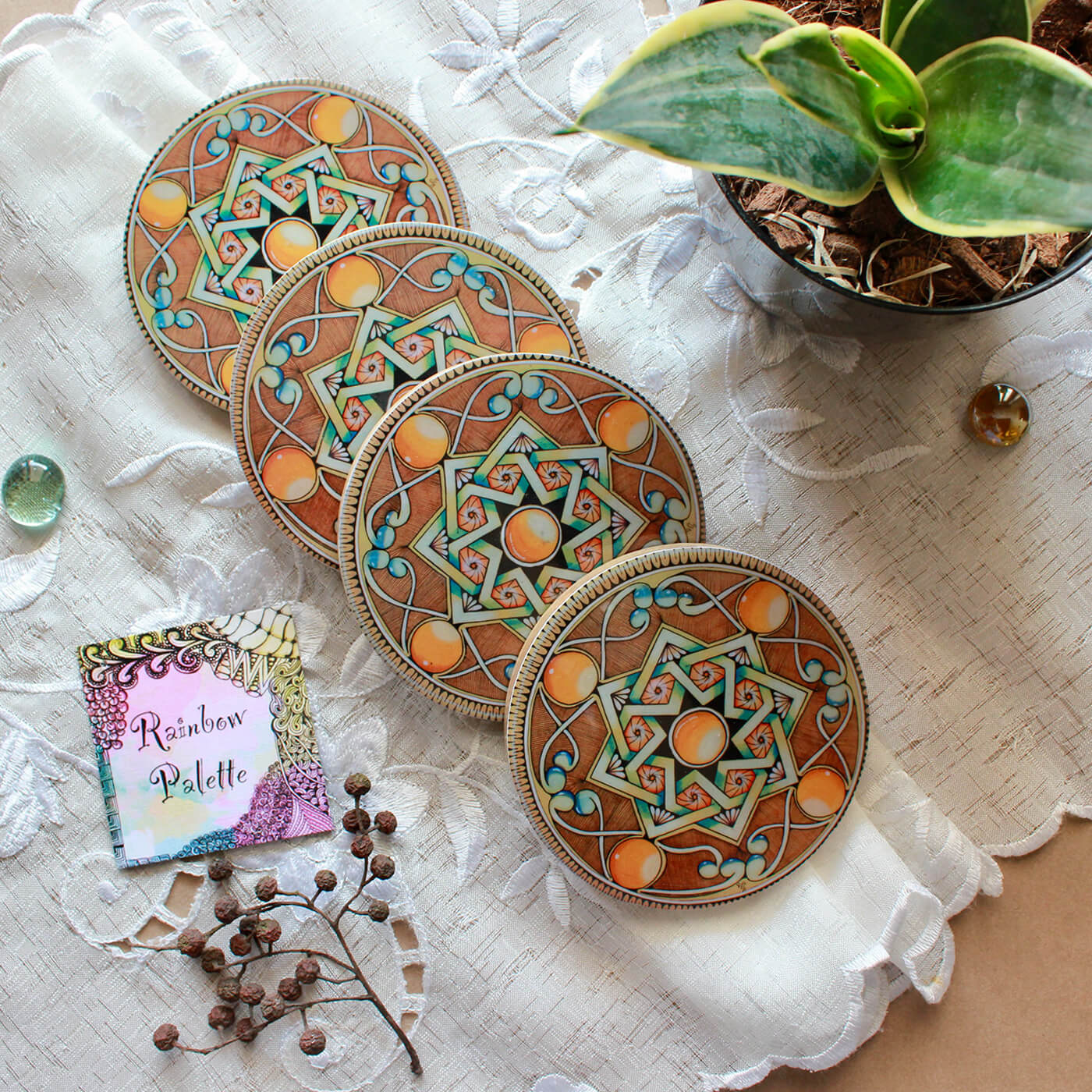 Buy Handmade Alhambra Star Mango Wood Coasters - Set of 4 Online On Zwende