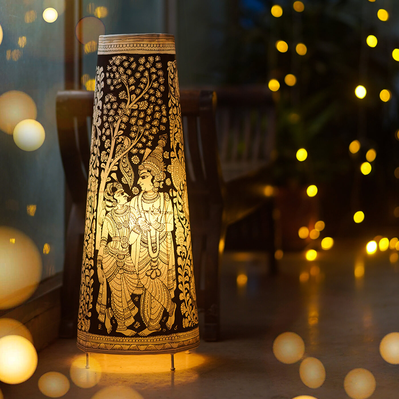 Buy Hand Painted Parchment Leather Floor Lamp | 27 inches Online On Zwende