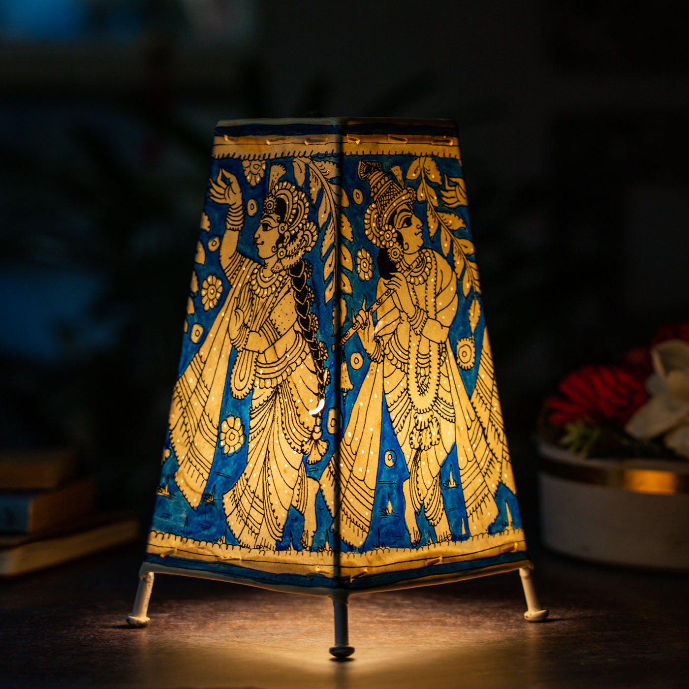 Buy Krishna Hand Painted Tholu Bommalata Medium Tabletop Lamp | 9 ...