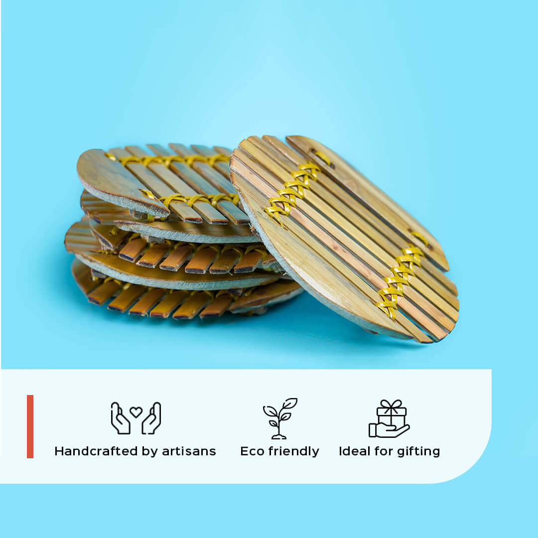 Buy Round Bamboo Coasters - Set of 6 Online On Zwende
