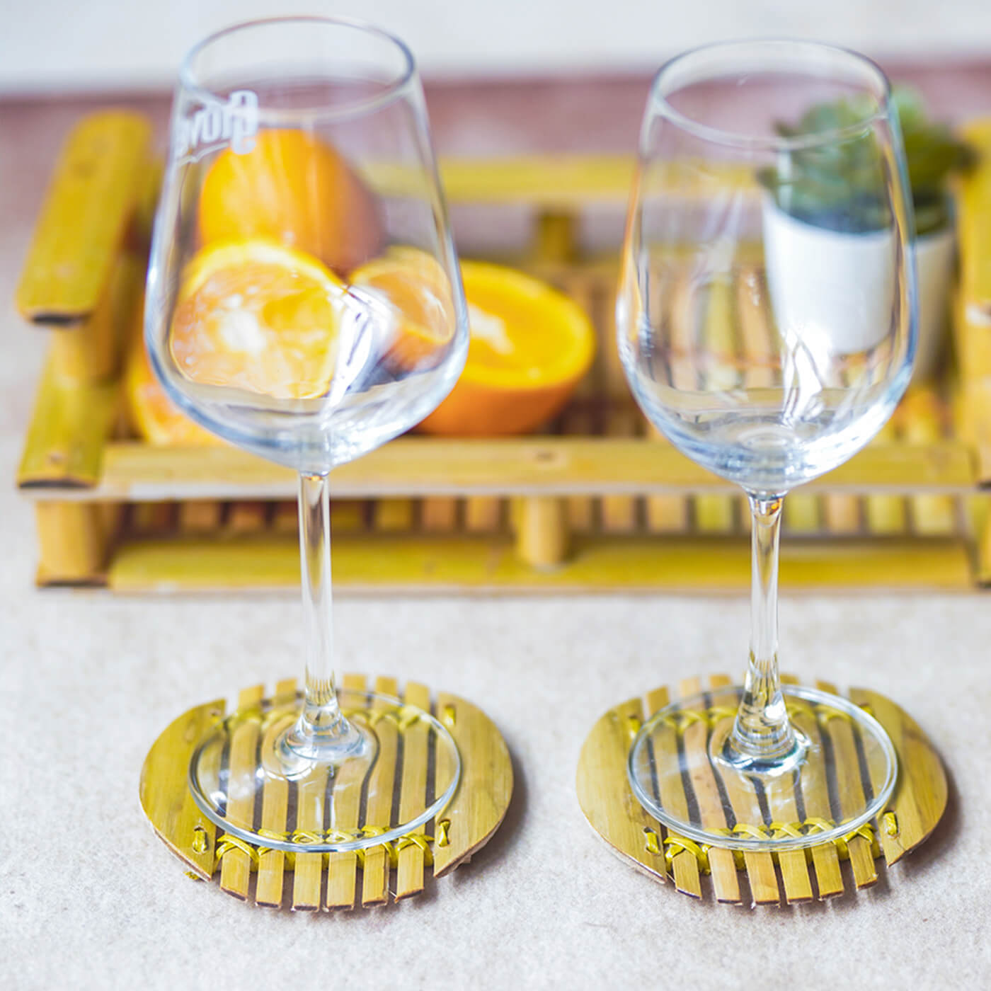 Buy Round Bamboo Coasters - Set of 6 Online On Zwende