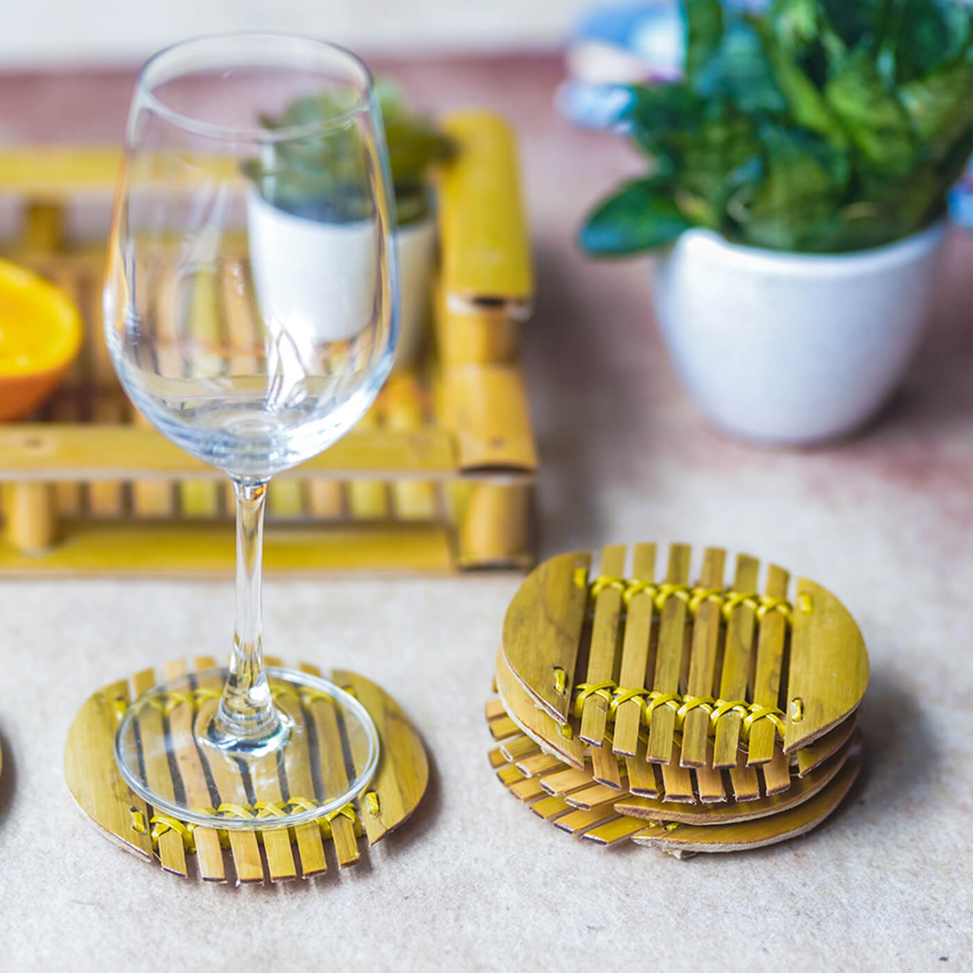 Buy Round Bamboo Coasters - Set of 6 Online On Zwende