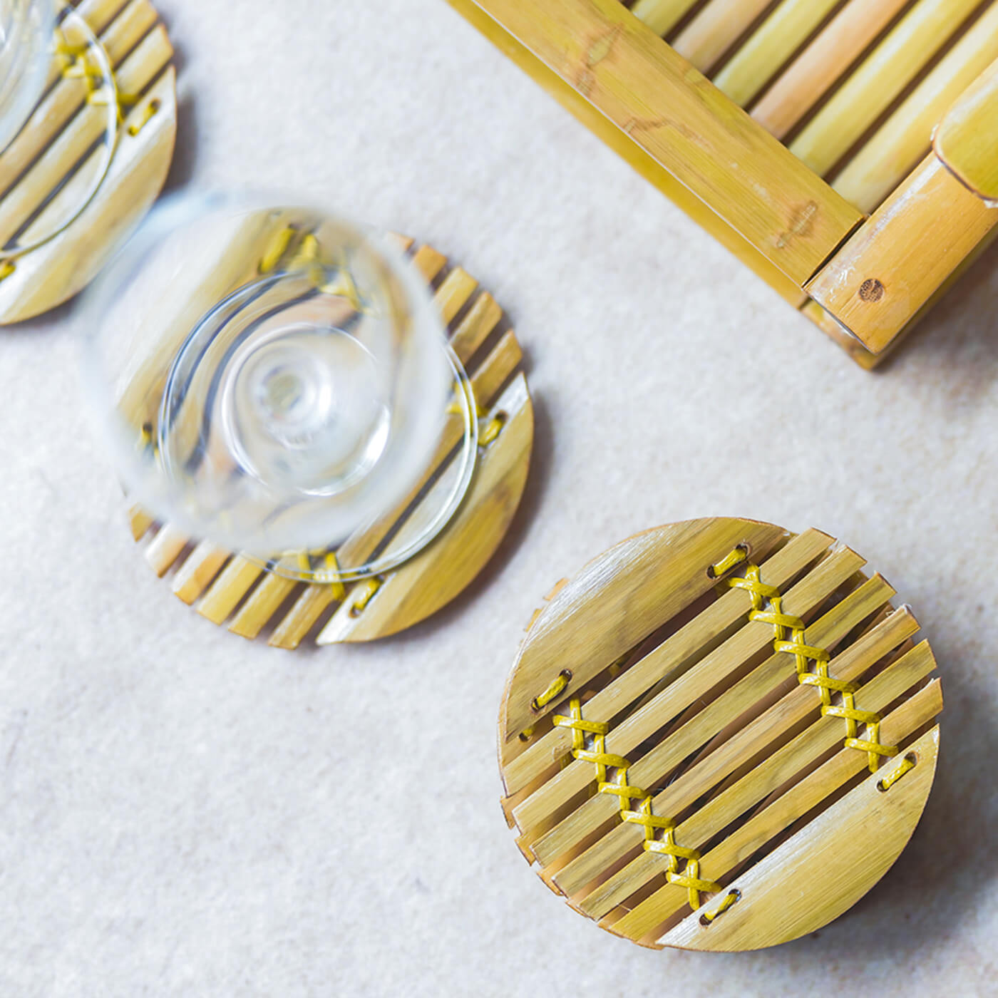 Buy Round Bamboo Coasters - Set of 6 Online On Zwende