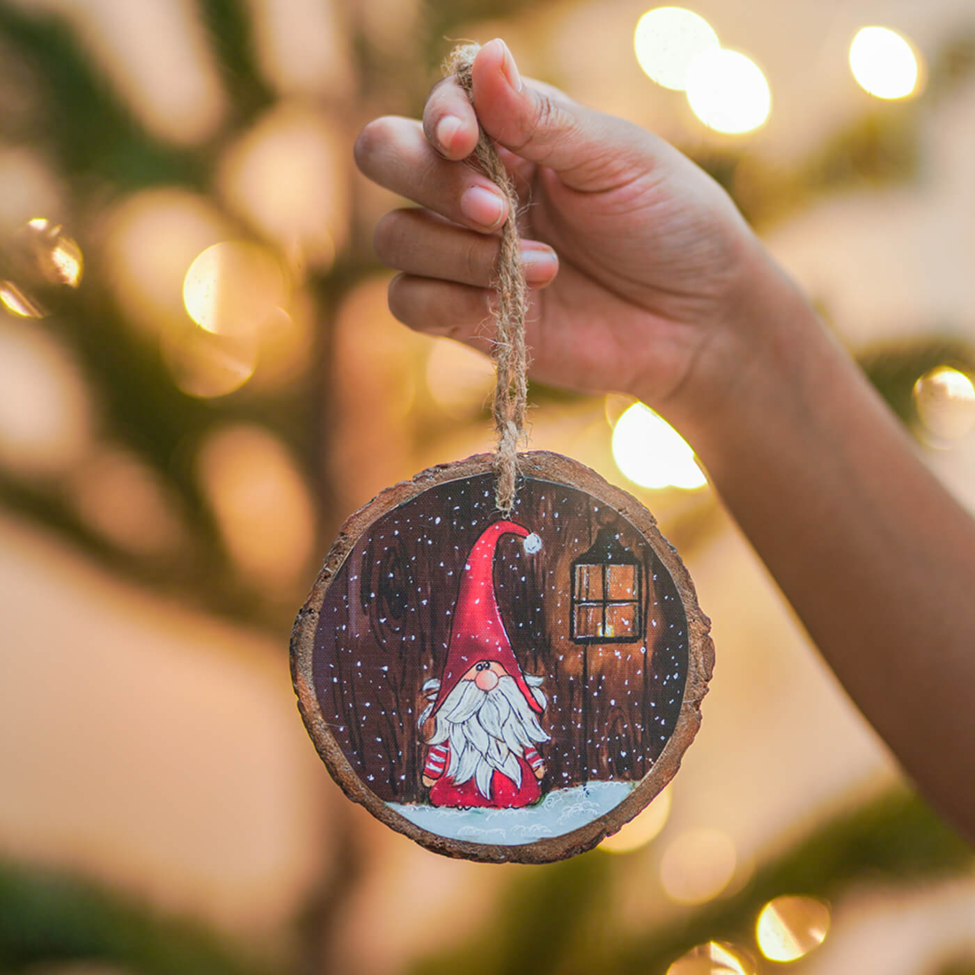 Buy Hand-Painted Santa Claus Wooden Bark Ornament For Christmas Tree ...