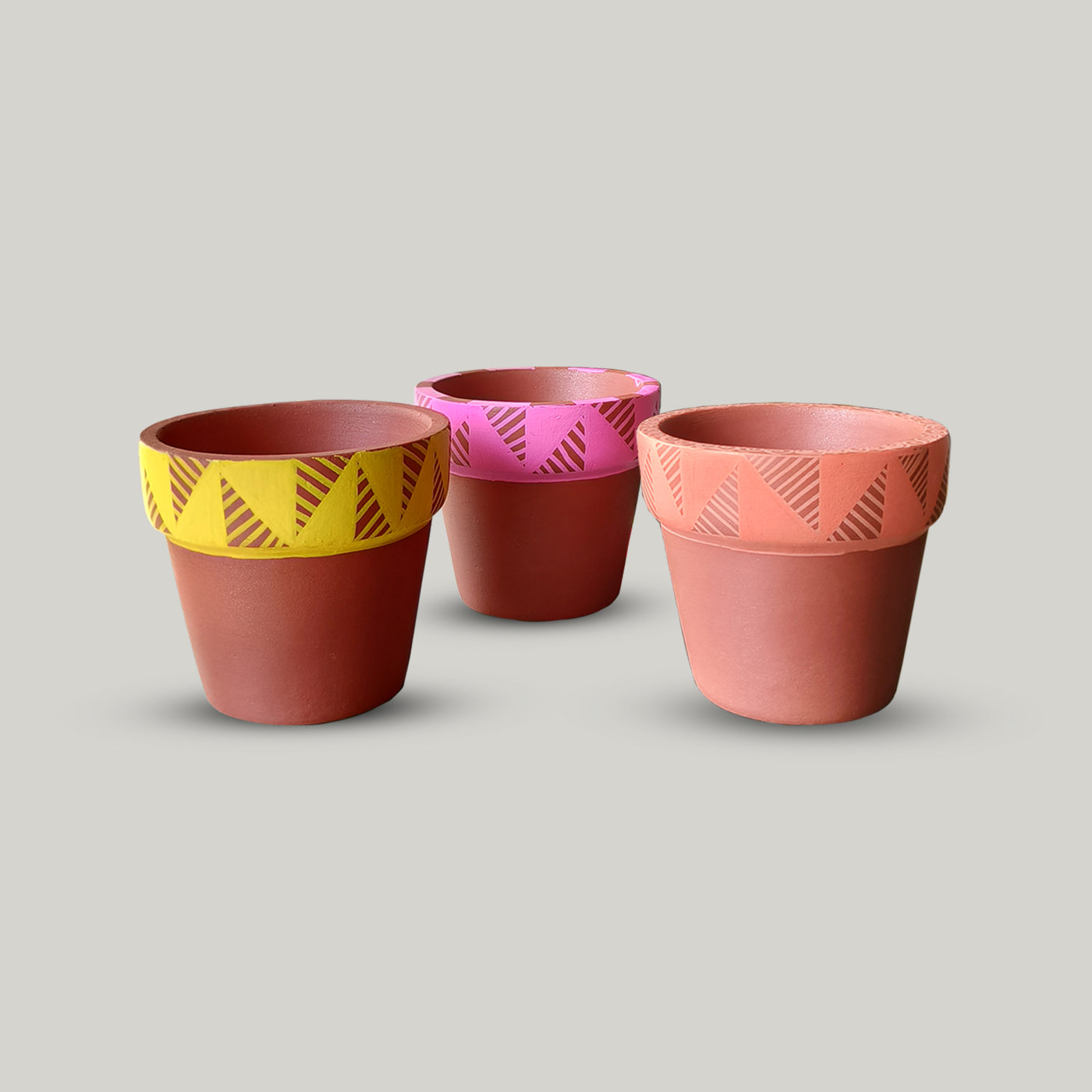 Buy Handpainted Terracotta Colour Pop Planter Pot (Set of 3) Online On ...