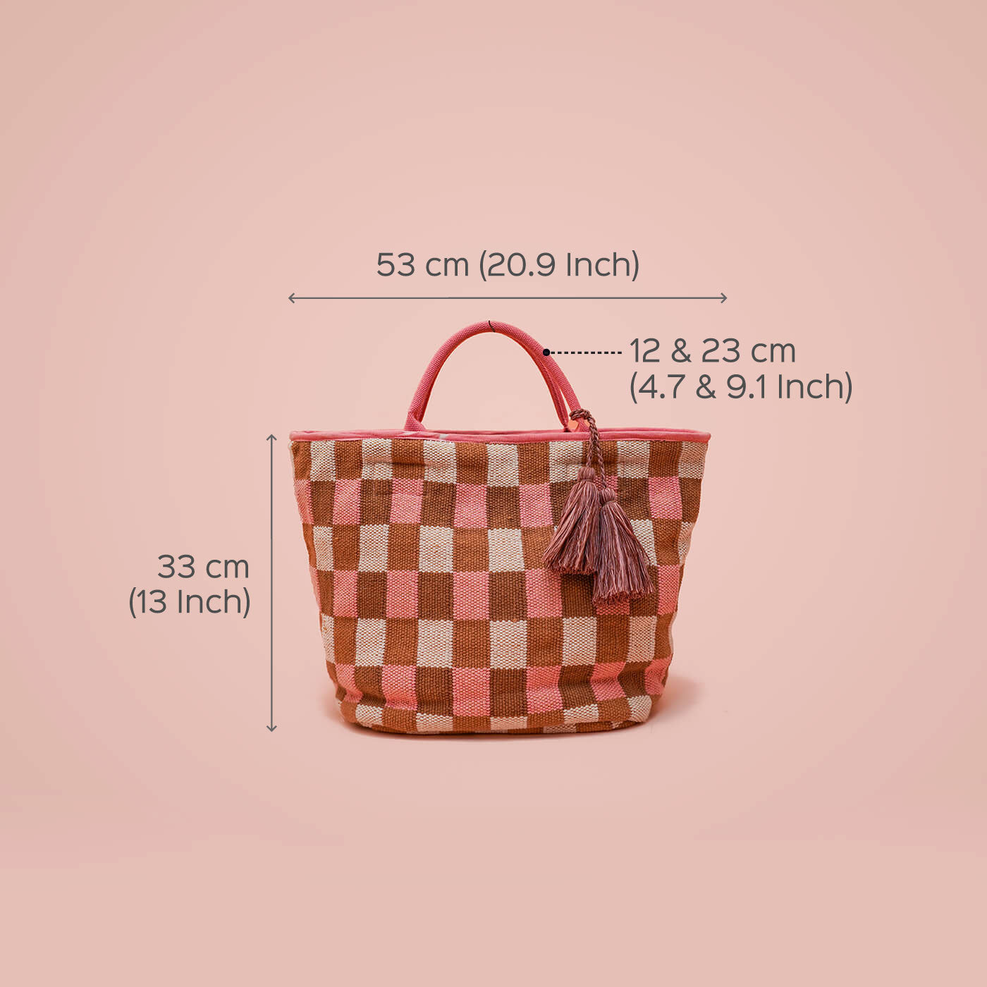 Buy Checkered Jacquard Tote with Webbing Handles Online On Zwende