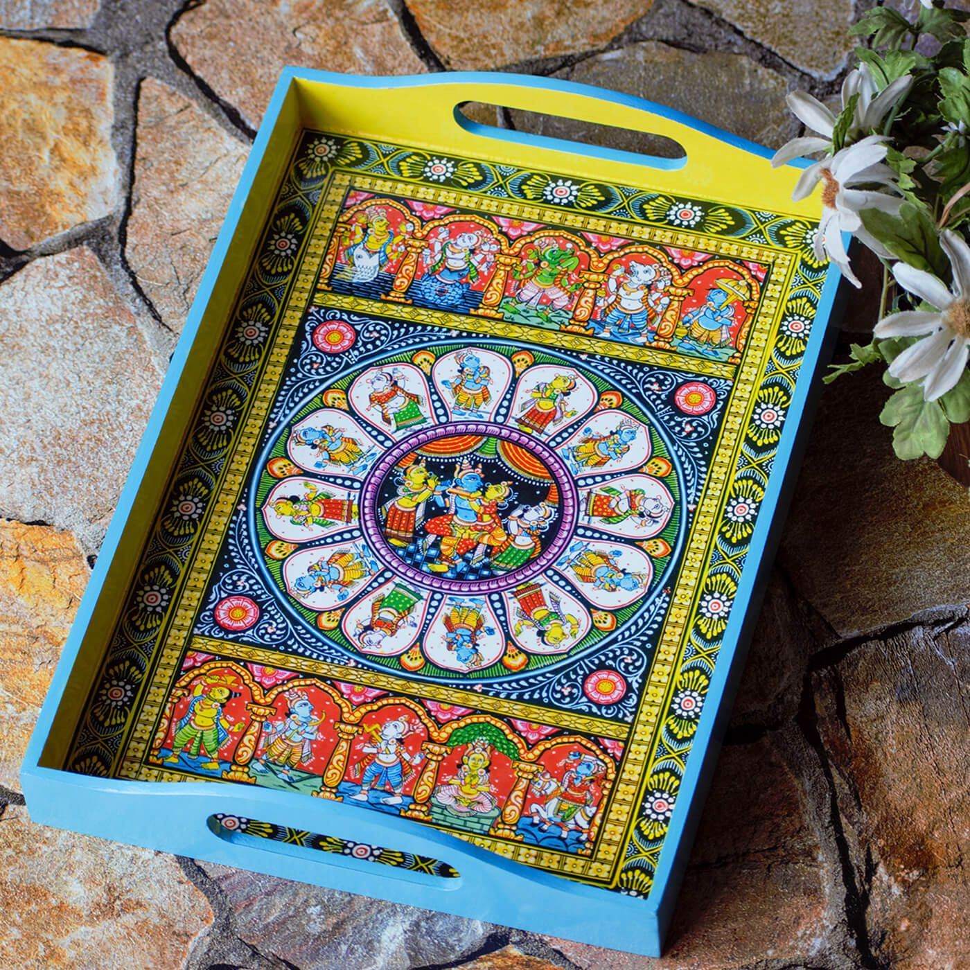 Buy Ethnic Decoupage Pattachittra MDF Tray - Large Online On Zwende