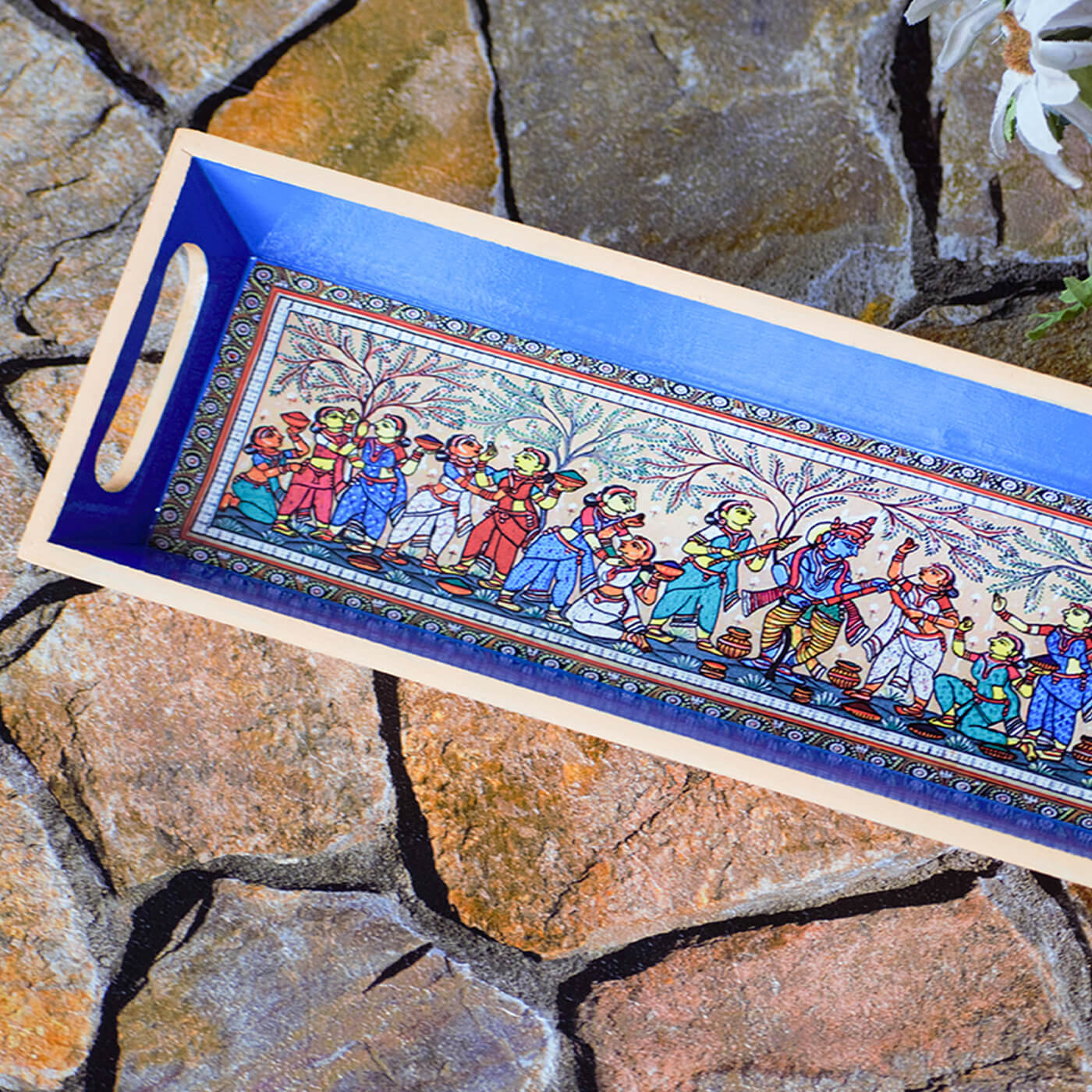 Buy Ethnic Decoupage Holi Pattachitra MDF Tray - Narrow Online On Zwende
