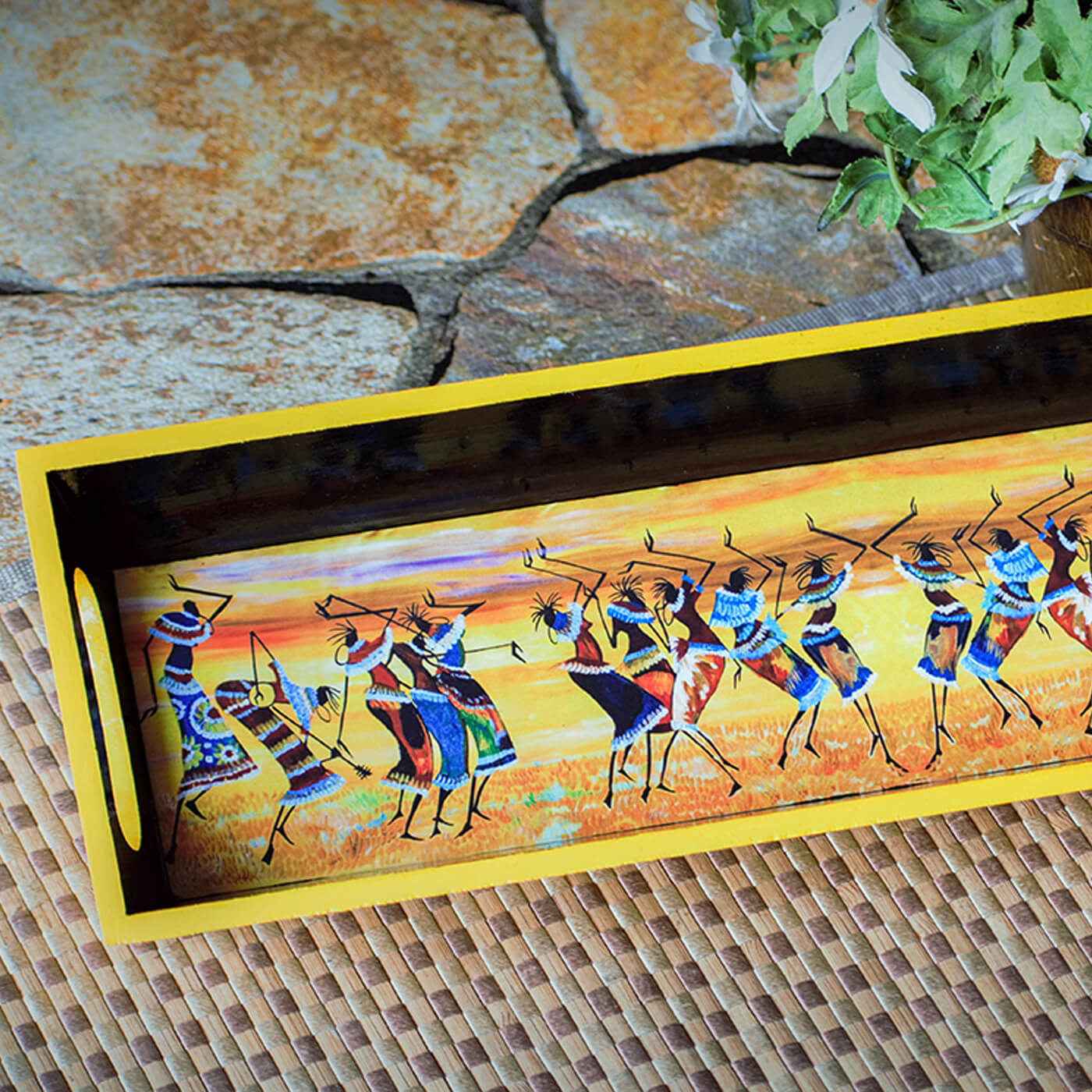 Buy Ethnic Decoupage African Dance MDF Tray - Narrow Online On Zwende