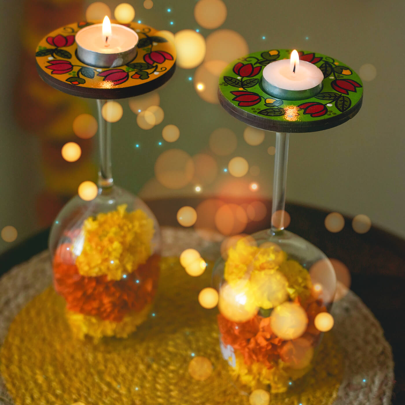 Handpainted MDF Round Tealight Holders – Zwende