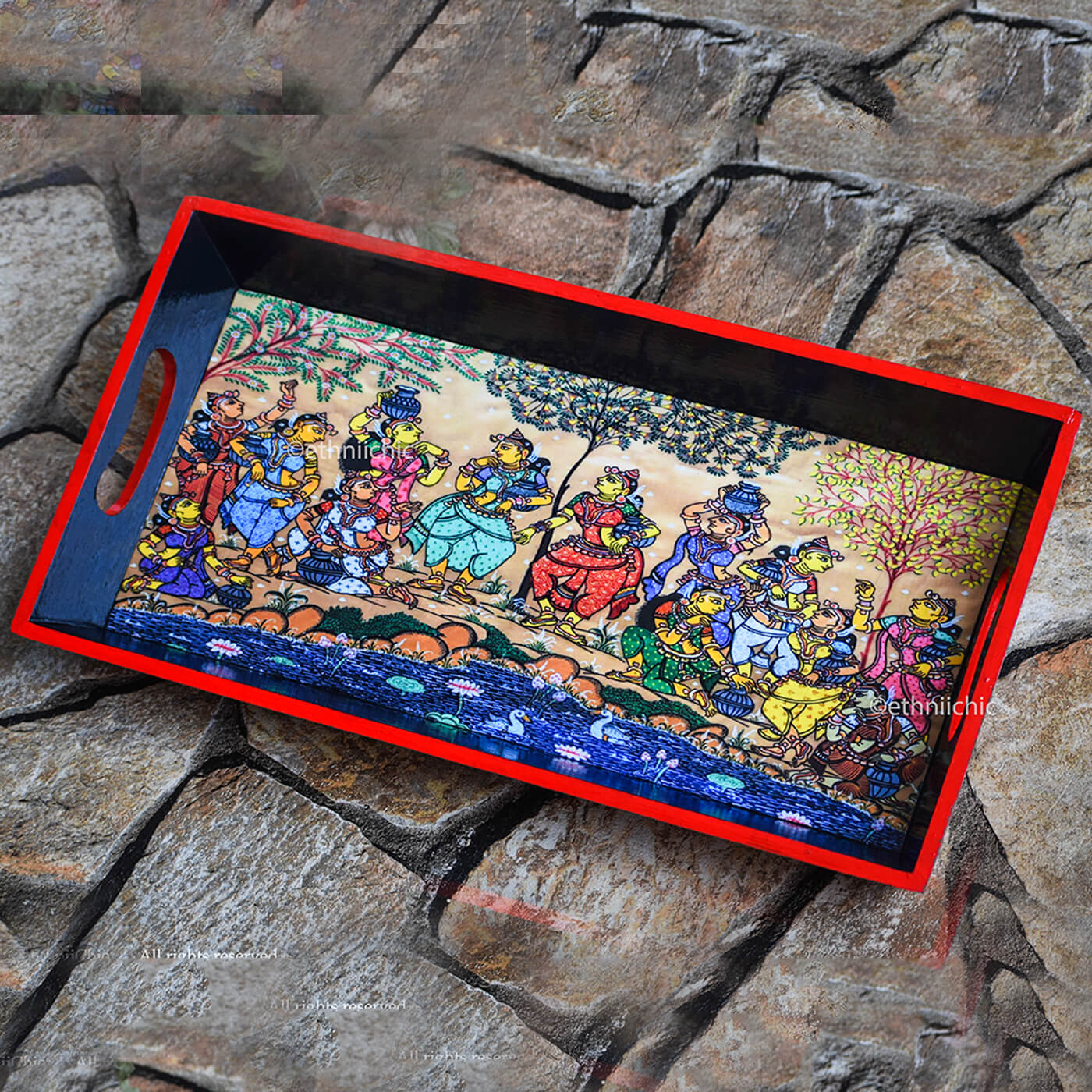 Buy Ethnic Decoupage Pattachitra Ladies MDF Tray - Broad Online On Zwende