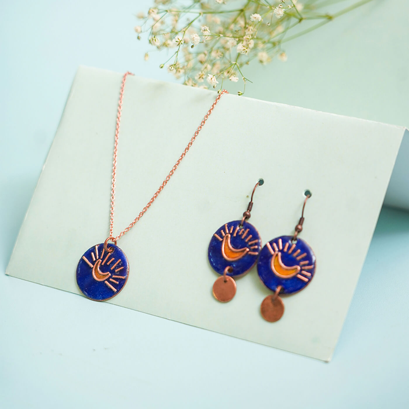 Buy Handmade Copper Enamelled Chanda Necklace and Earrings Online On Zwende