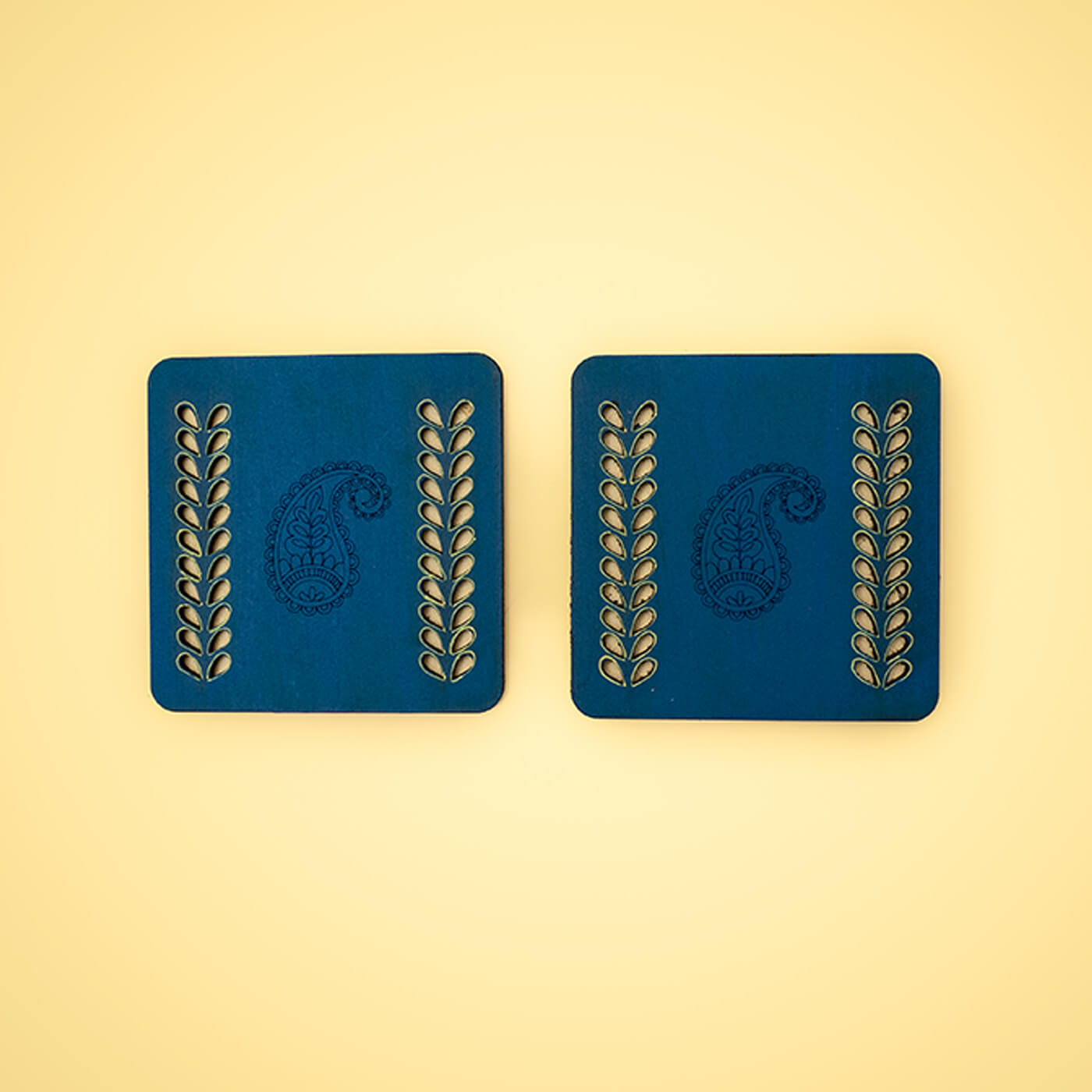 Handpainted MDF Blue Jaali Coasters | Set of 6 – Zwende
