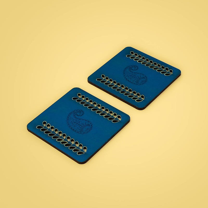 Handpainted MDF Blue Jaali Coasters | Set of 6 – Zwende