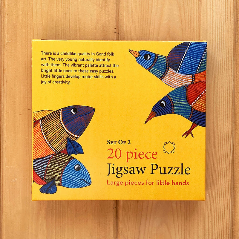 Gond Bird & Fish - 20 Piece Jigsaw Puzzle - Set of 2 – Zwende