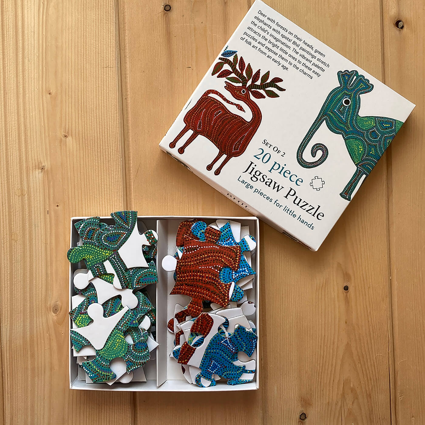 Bhil Elephant & Deer - 20 Piece Jigsaw Puzzle - Set of 2 – Zwende