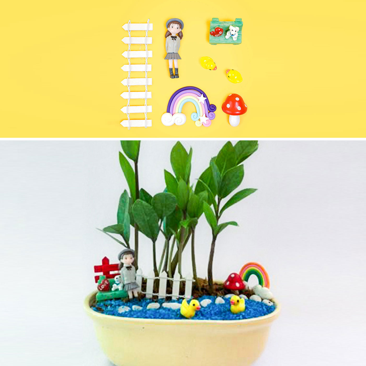 Buy Girl & Rainbow Miniature Kit with Plant Online On Zwende