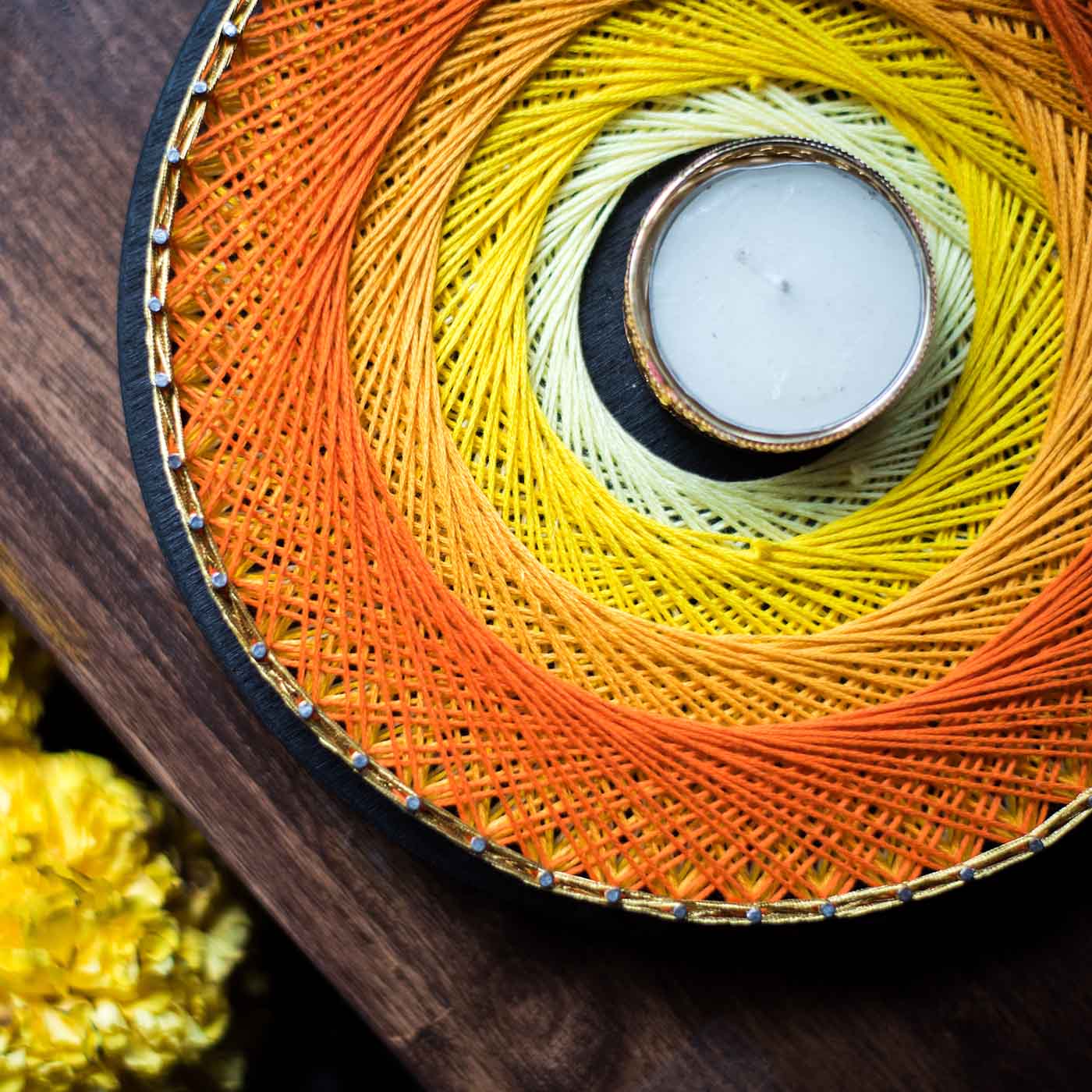 Buy Shade of Orange Round String Art Tealight Holder Online On Zwende