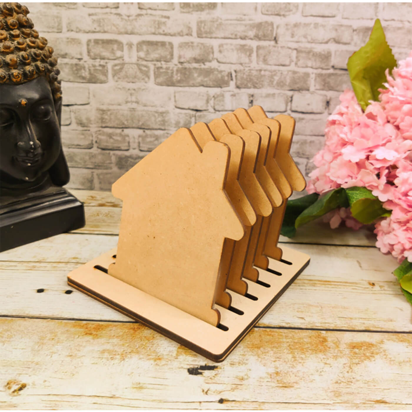 Buy Ready-To-Paint MDF House-Shaped Coaster Bases with Stand - KP080 ...