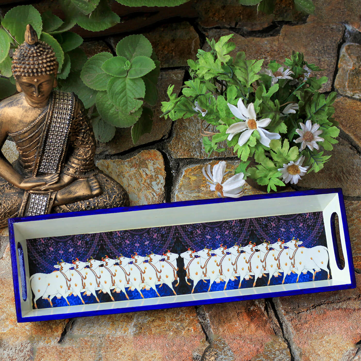 Buy Ethnic Decoupage Cow MDF Tray - Narrow Online On Zwende