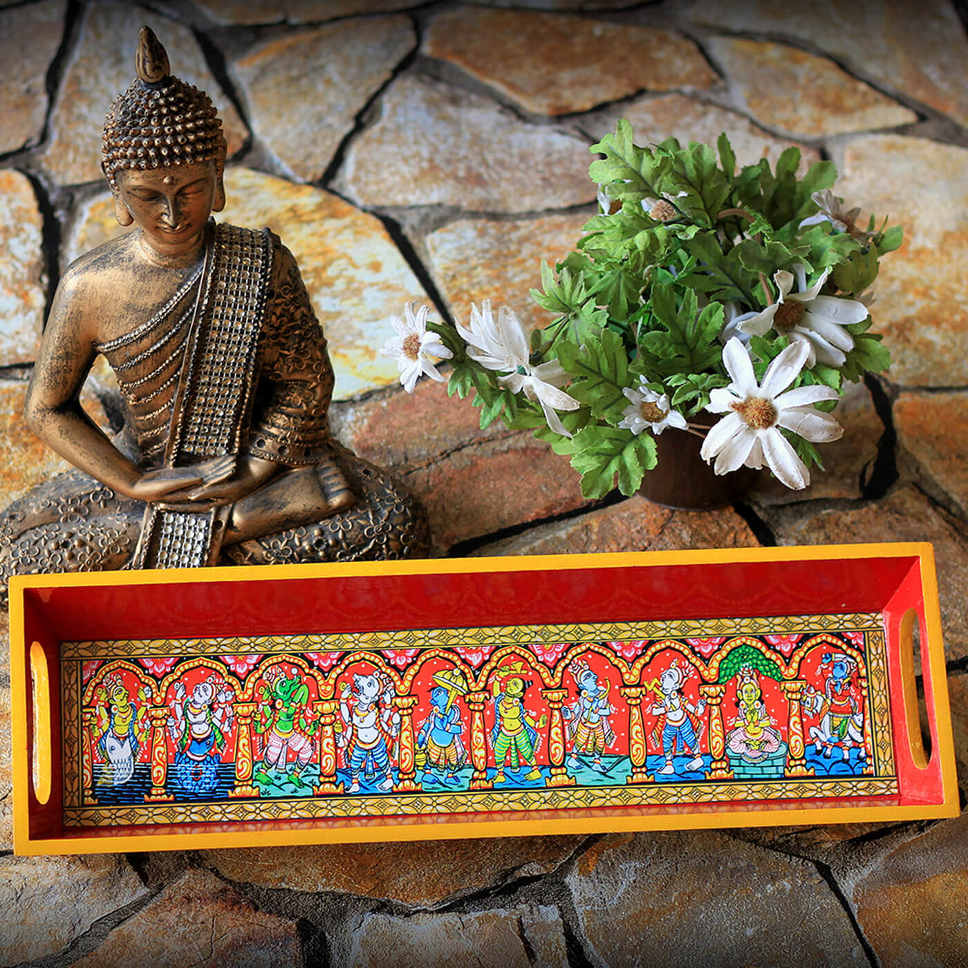 Buy Ethnic Decoupage Dashavatharam MDF Tray - Narrow Online On Zwende