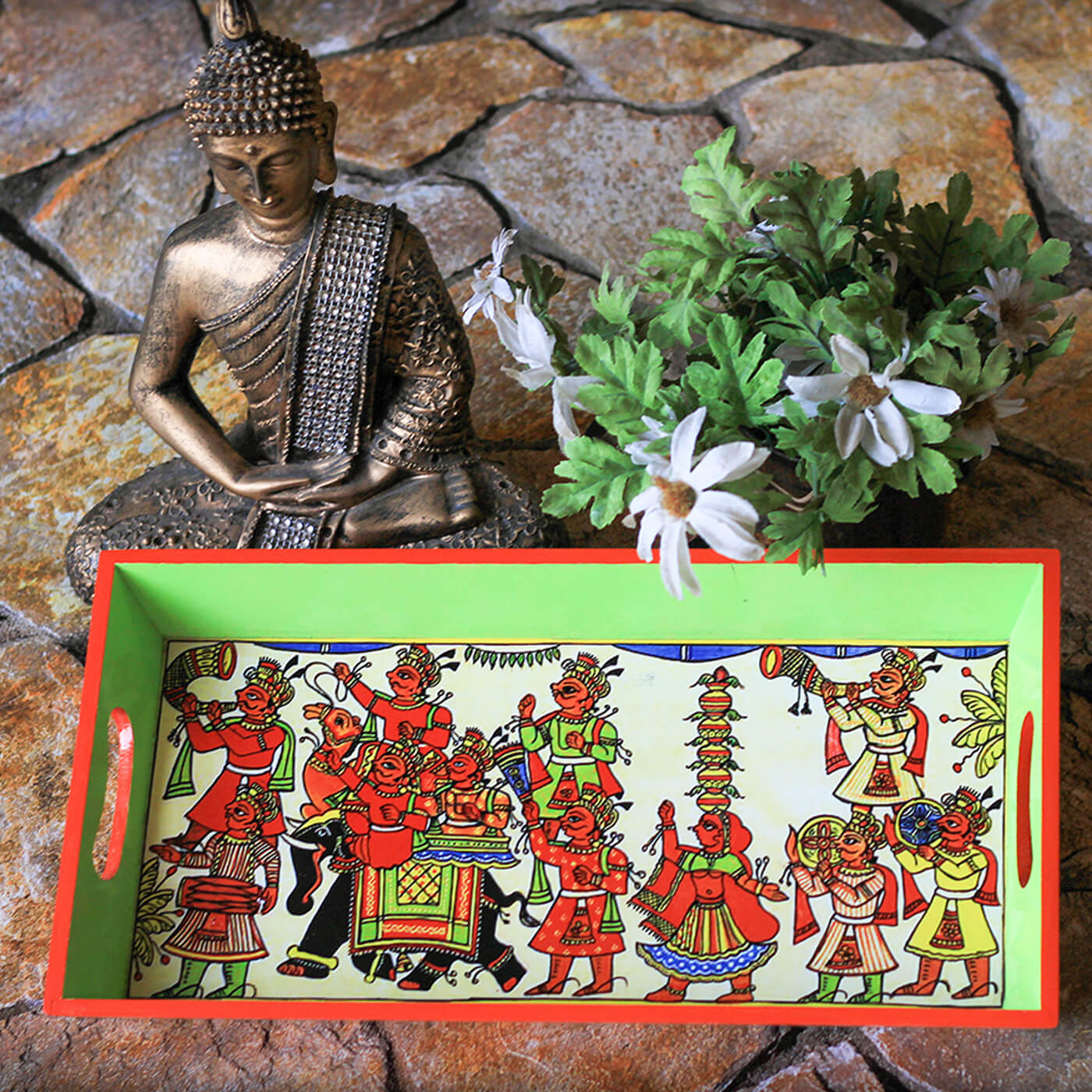 Buy Ethnic Decoupage Green Phad MDF Tray - Broad Online On Zwende