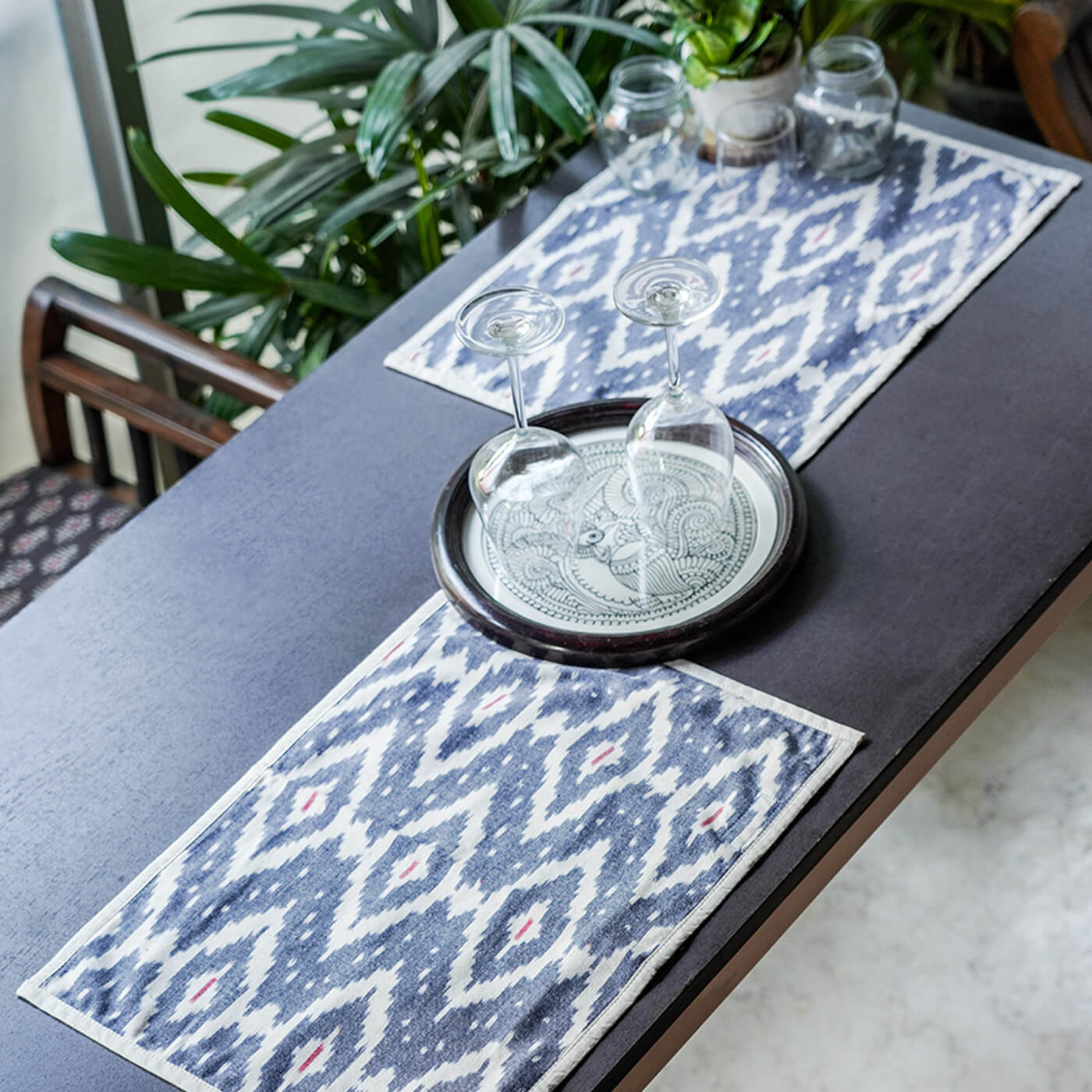Buy Cotton Placemat in Blue Ikat - Set of 2 Online On Zwende