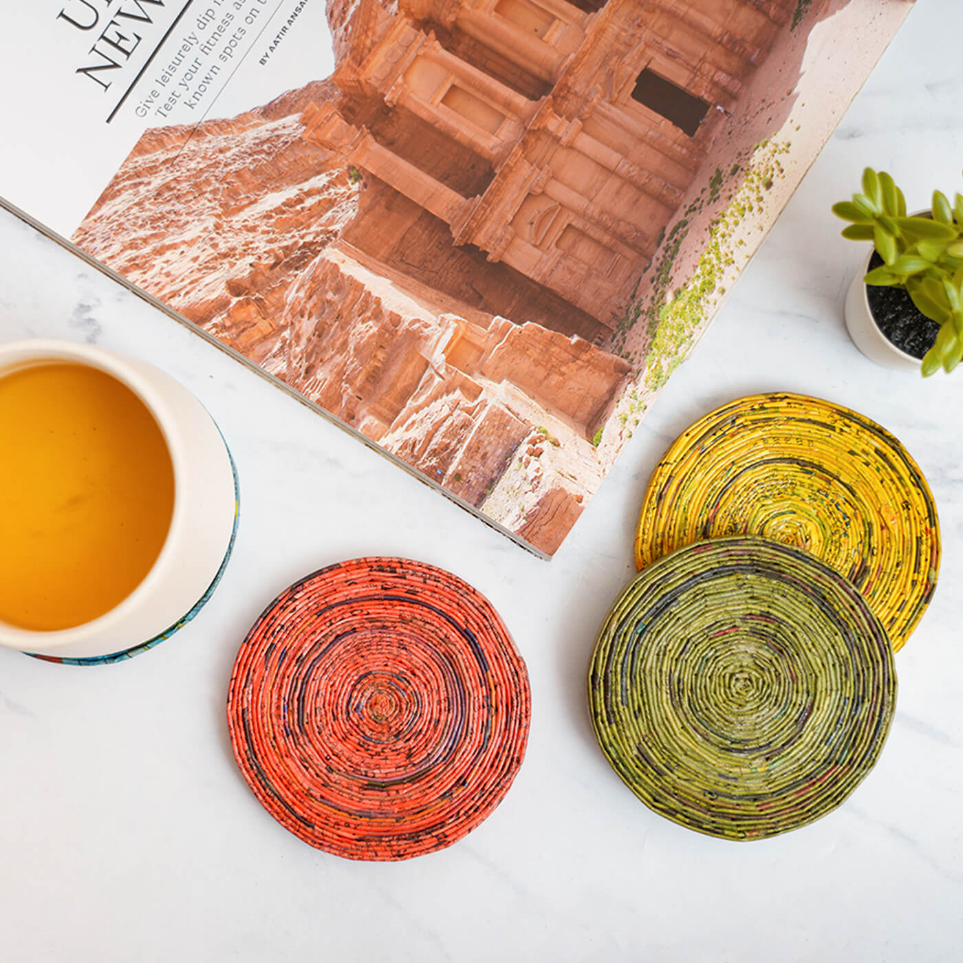 Buy Handmade Upcycled Multi-coloured Round Coaster - Set of 4 Online On ...