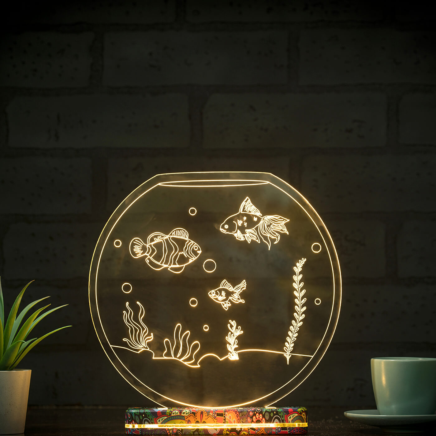 Buy 3D Illusion Rechargeable Fish Tank LED Lamp Online On Zwende