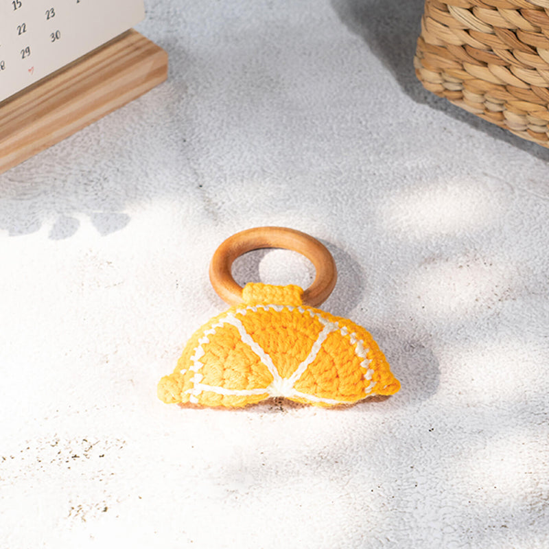Handmade Crochet Orange Rattle cum Teether – Zwende