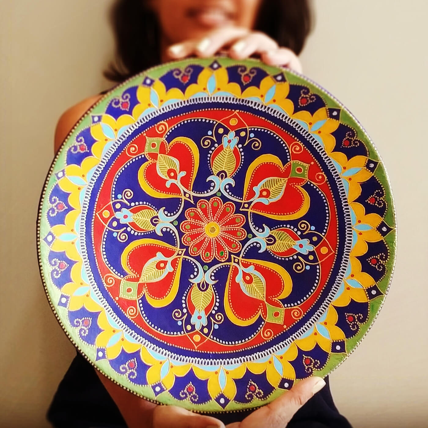 Buy Handpainted Terracotta Mandala Wall Plate - Red, Blue & Yellow ...