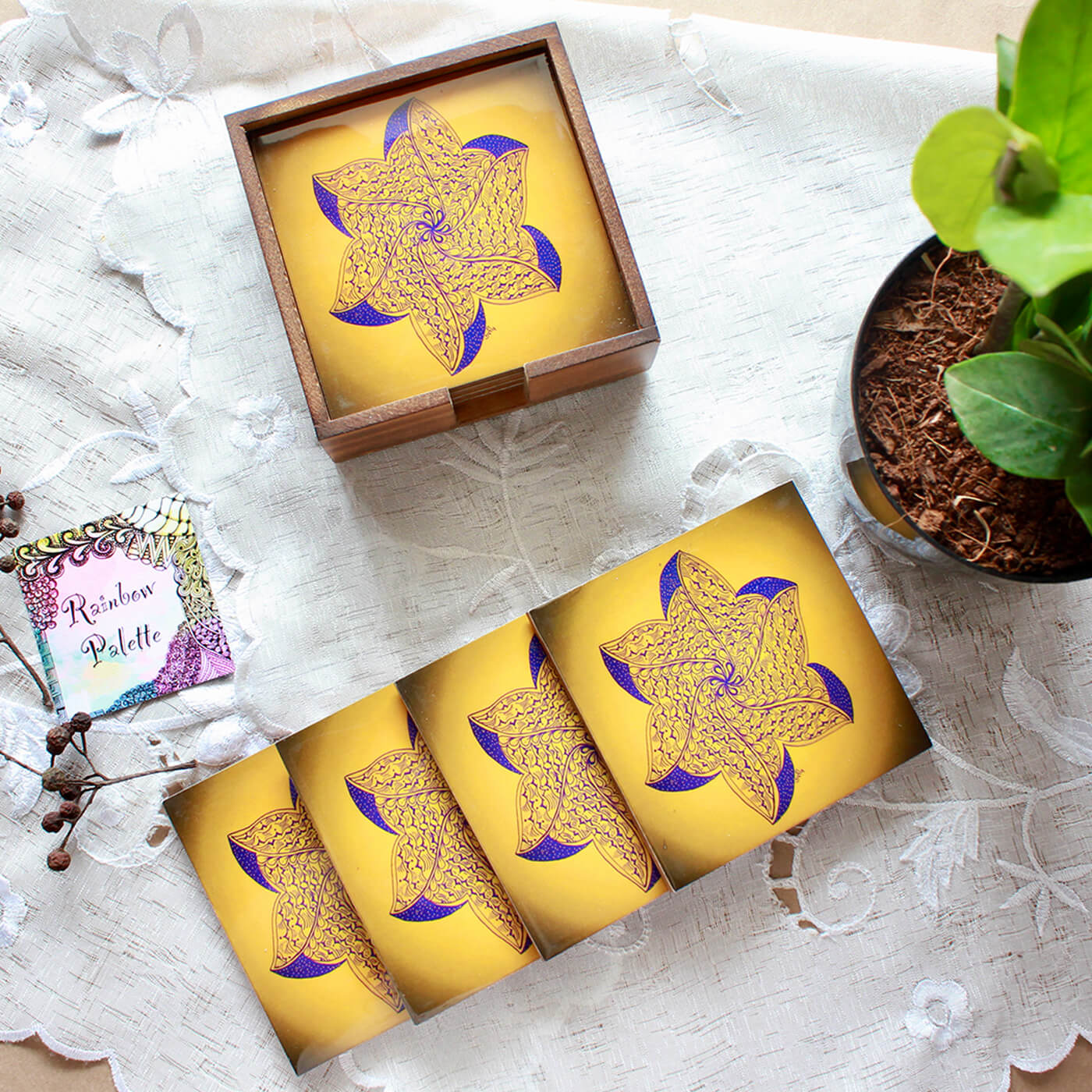 Buy Handmade Marigold MDF Coasters - Set of 5 Online On Zwende