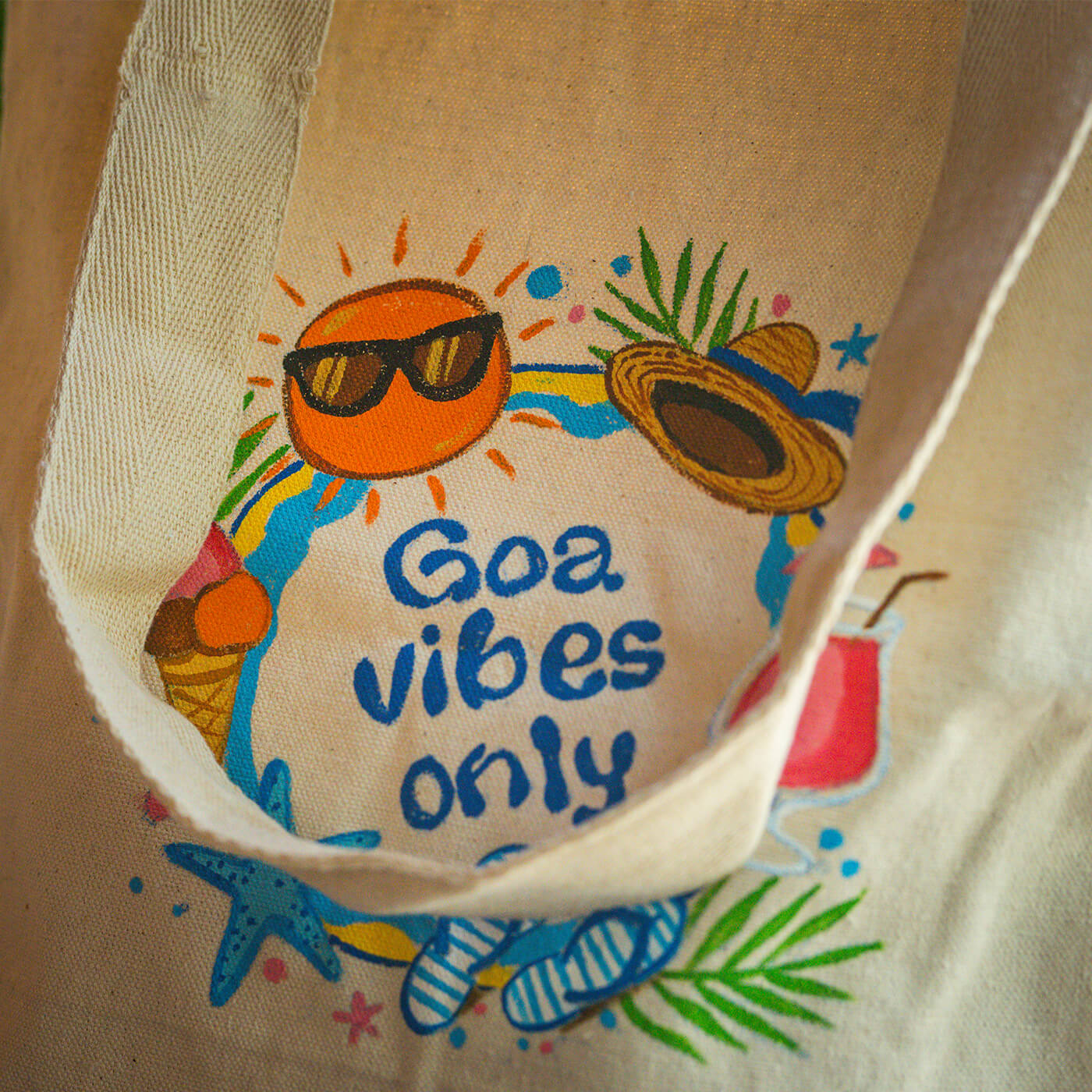 Buy Handpainted Tote Bag - Goa Vibes Online On Zwende
