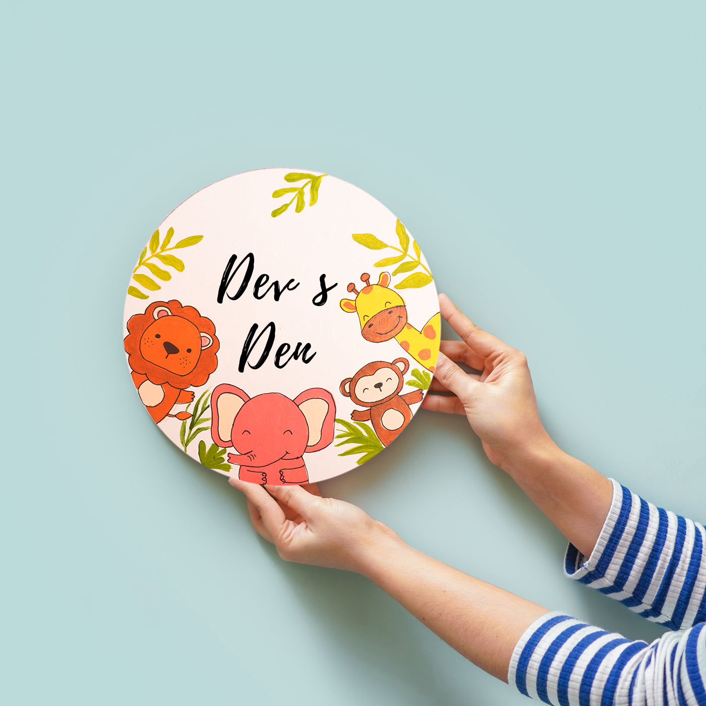 Buy Handpainted Round Jungle Theme Kids' Nameplate Online On Zwende
