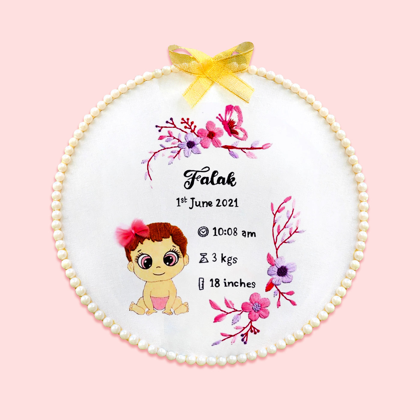 Buy Hand Embroidered Personalized Newborn Hoop For Girls Online On Zwende
