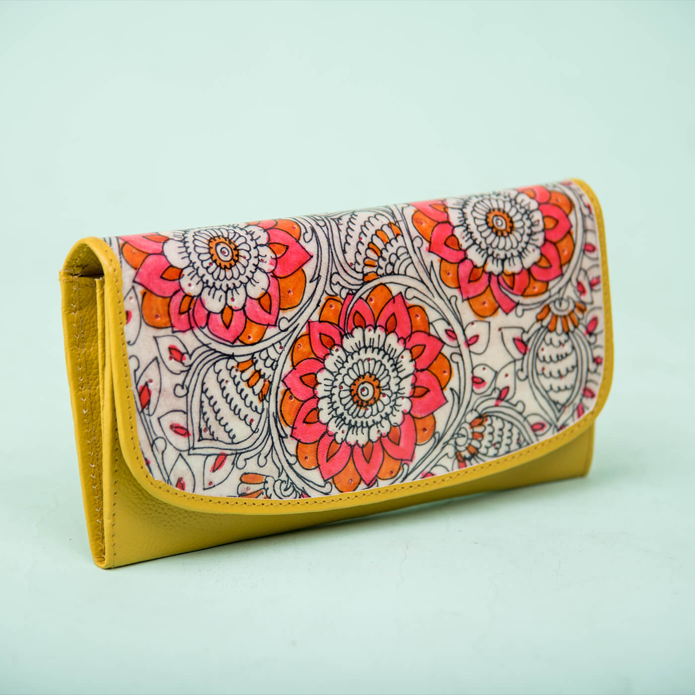 Buy Floral Design Mustard Yellow Classic Flap Wallet Online On Zwende