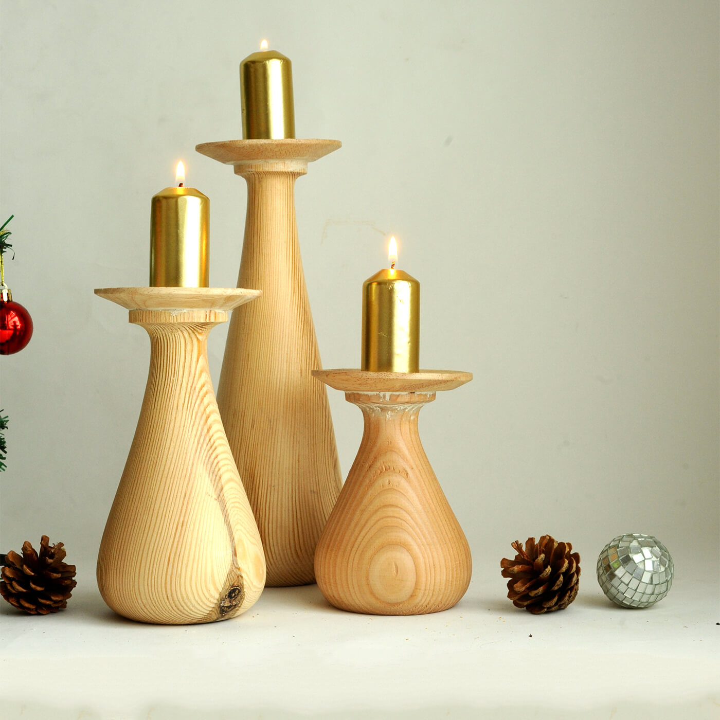 Buy Handcrafted Quoit Rubber Wood Candle Holders | Set Of 3 Online On ...