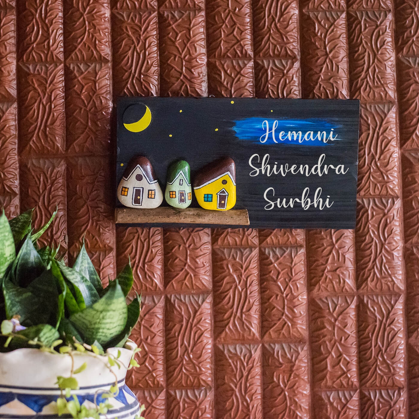 Buy Hand-painted Pebble Art Nameboard For Family Of 3 Online On Zwende