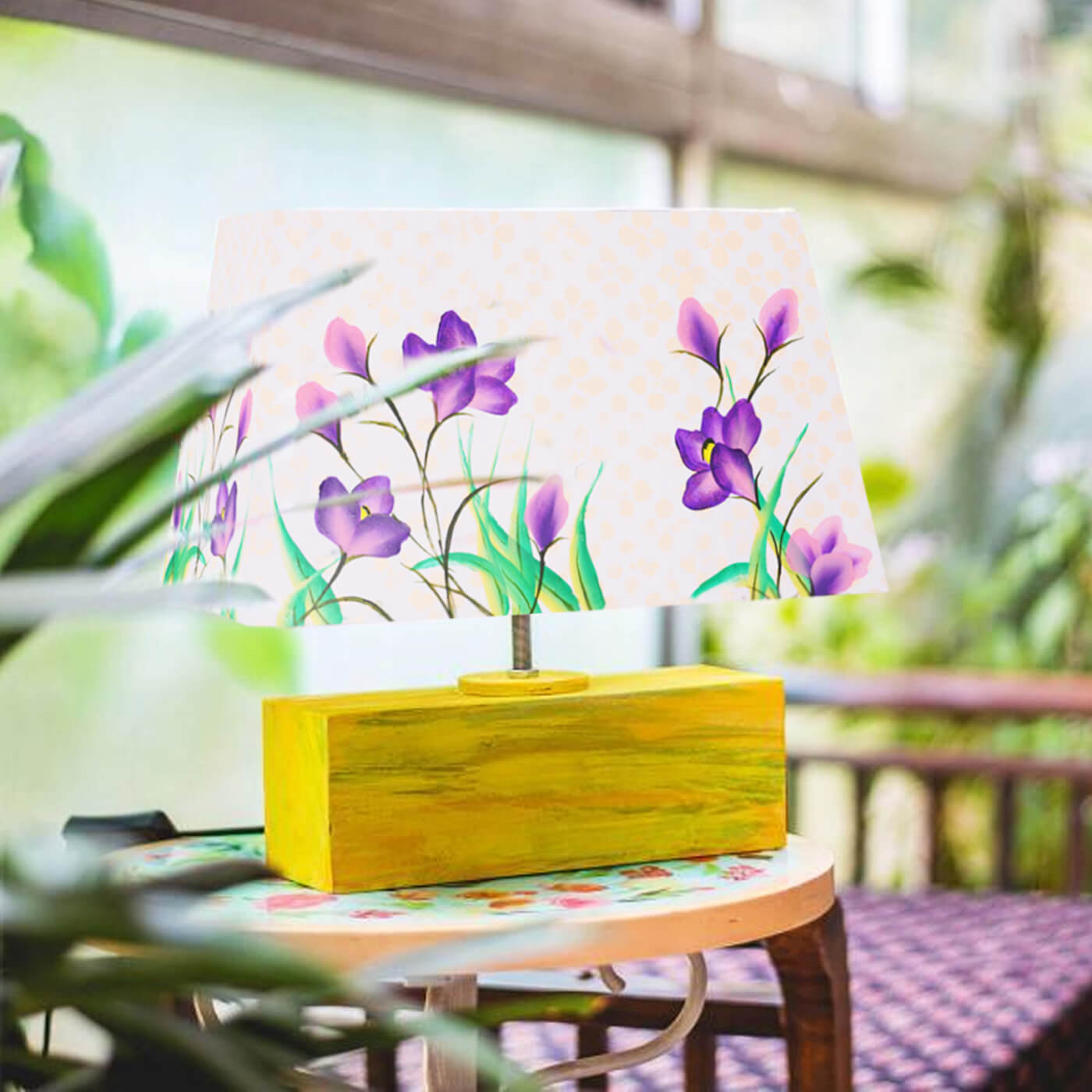 Buy Hand Painted One Stroke Art Rectangular Floral Empire Lamp - Purple ...