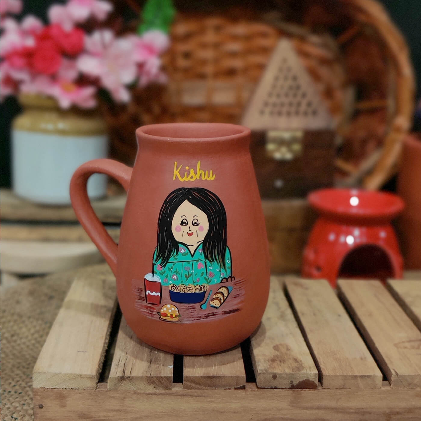 Buy Handpainted Personalized Foodie Theme Clay Mug With Caricature ...