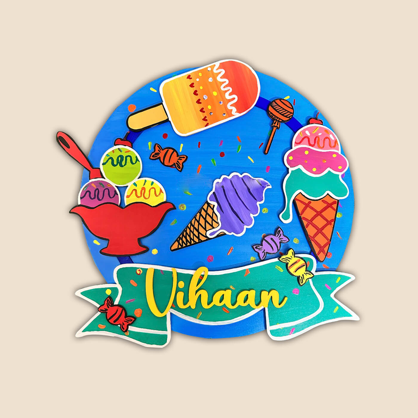 Buy Hand Painted Ice Cream Theme Personalised Boys Nameplate Online On ...