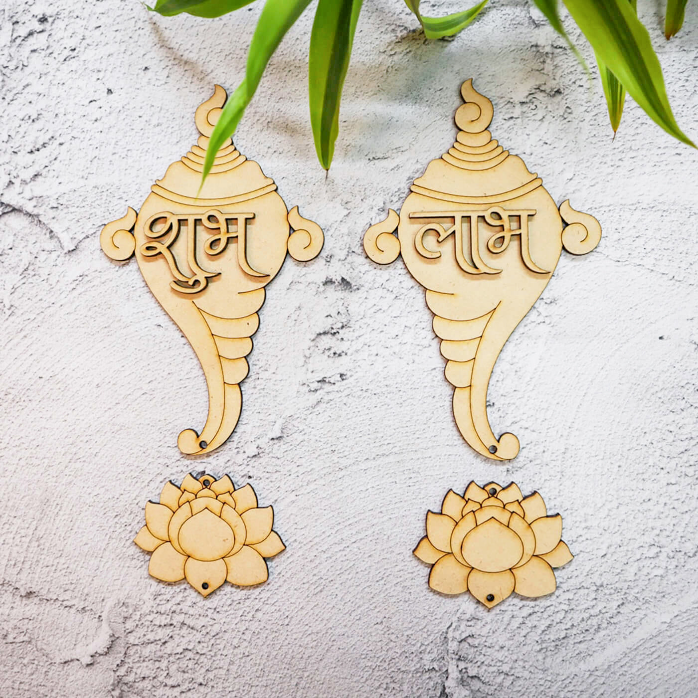 Buy Ready to Paint Shankh & Lotus Shubh Labh MDF Hangings - SHUBH004 ...