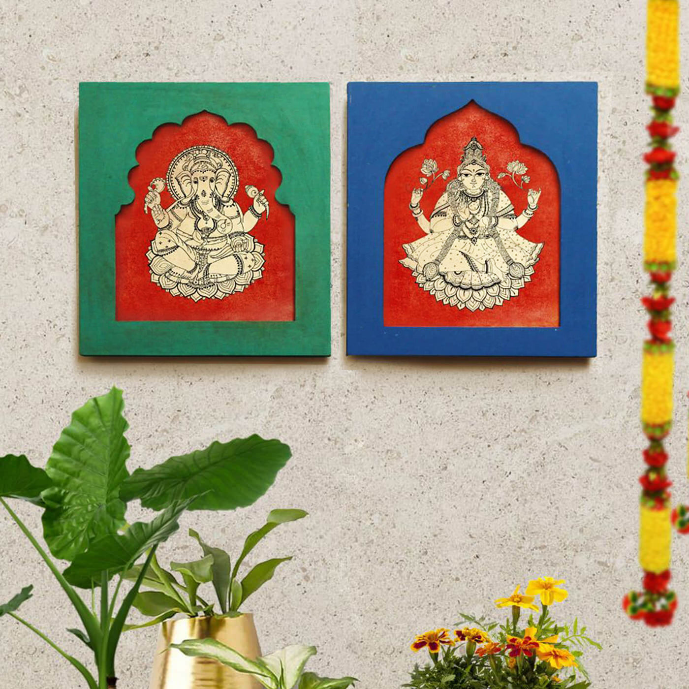 Buy Traditional Wall Frames - Laxmi Ganesh - Set of 2 Online On Zwende
