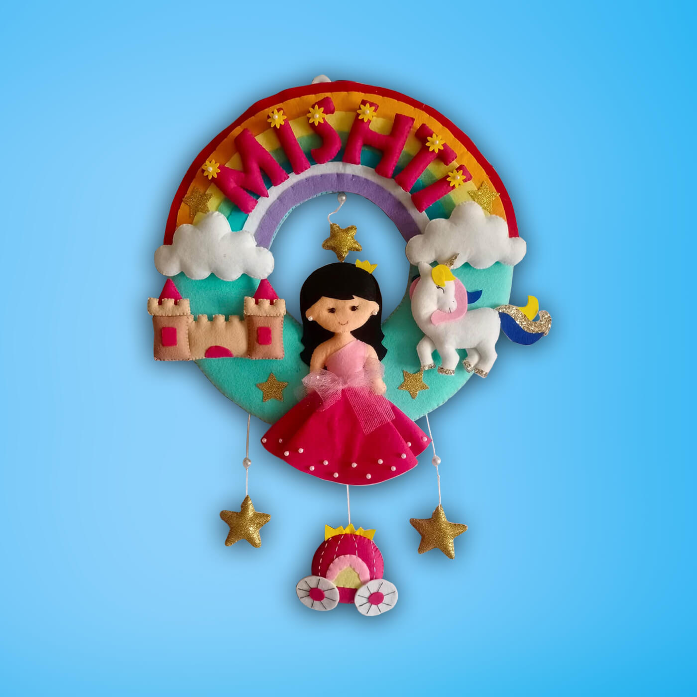 Buy Hand-stitched Princess Theme Felt Nameplate For Girls Online On Zwende