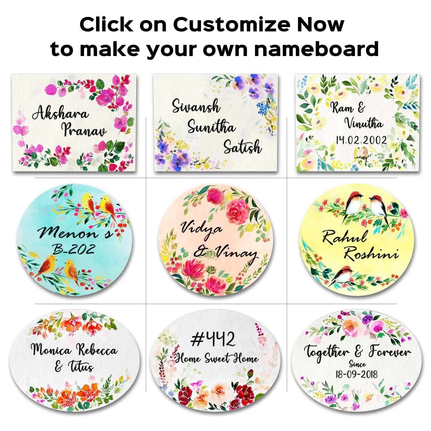 Buy Rectangle Hand-painted Floral Nameboard Online On Zwende