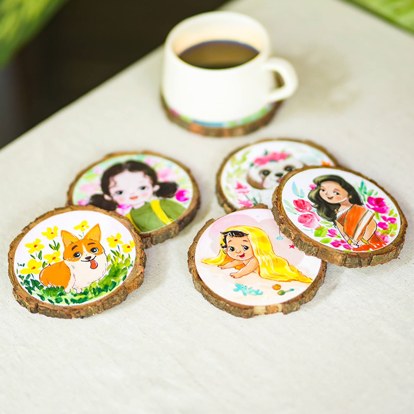 Buy Quirky Hand-painted Character Coasters For Family With Pets - Set ...