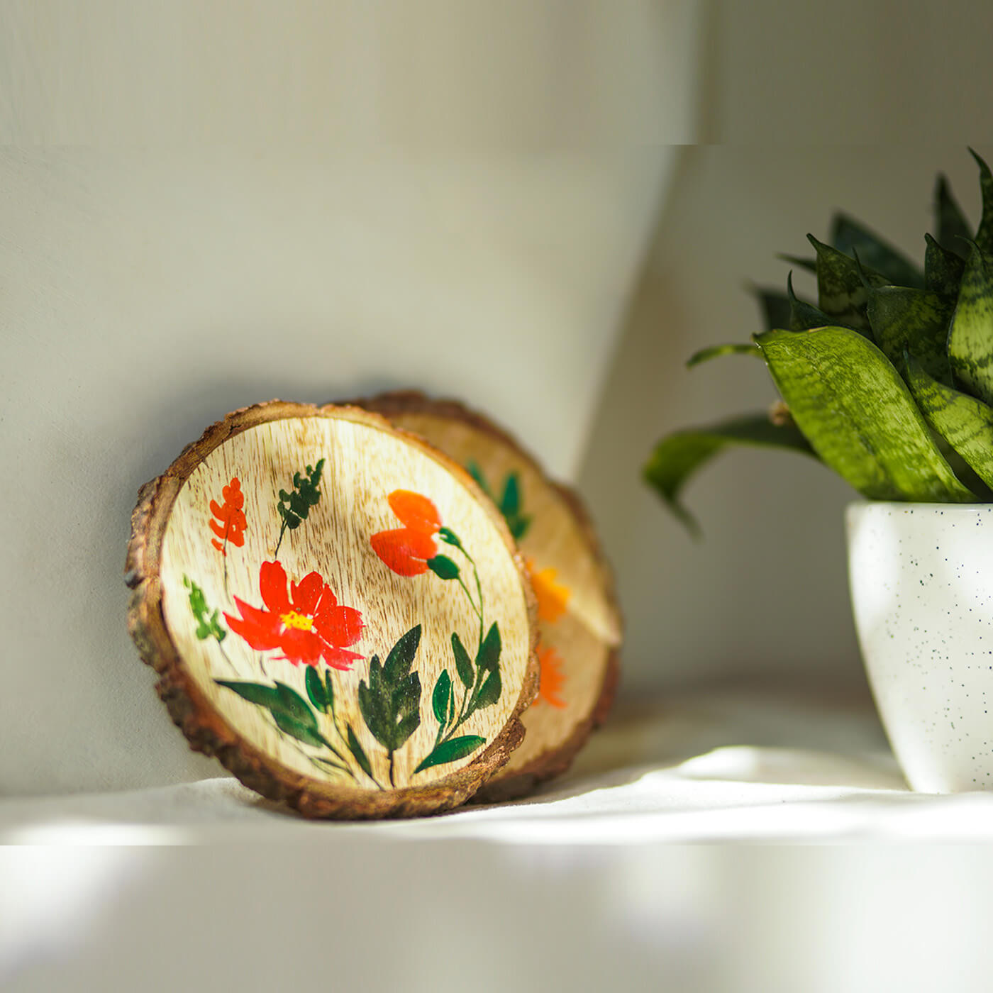 Buy Delicate Hand-painted Floral Design Coasters - Set of 2 Online On ...