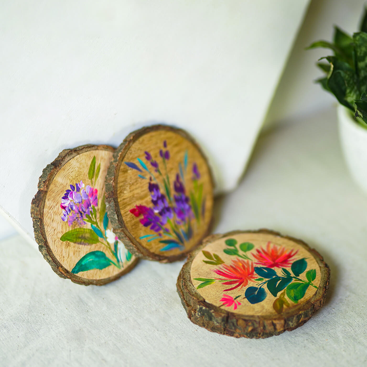 Buy Colourful Hand-painted Floral Art Coasters - Set of 4 Online On Zwende