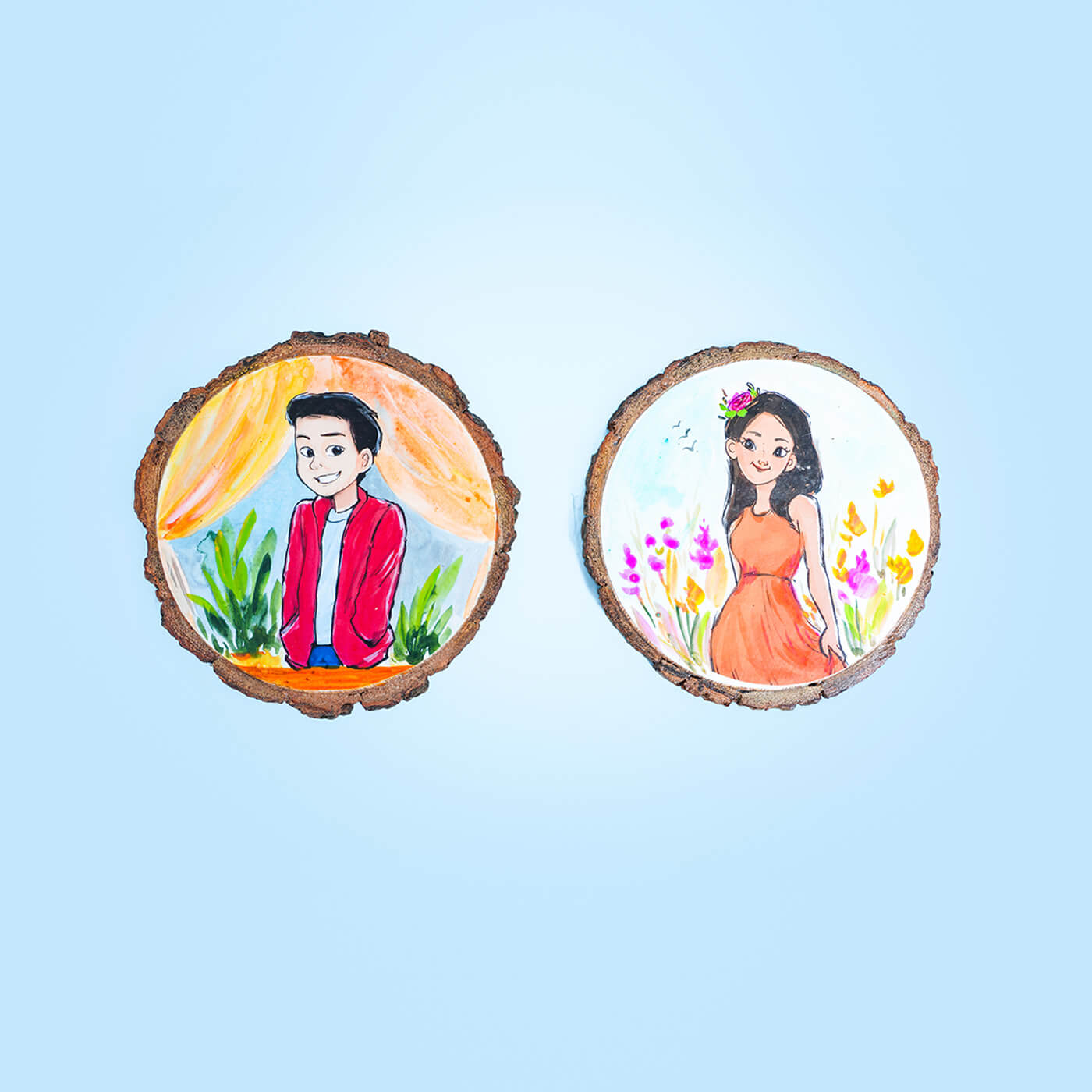 Buy Colourful Hand-painted Character Coasters For Modern Couple - Set ...